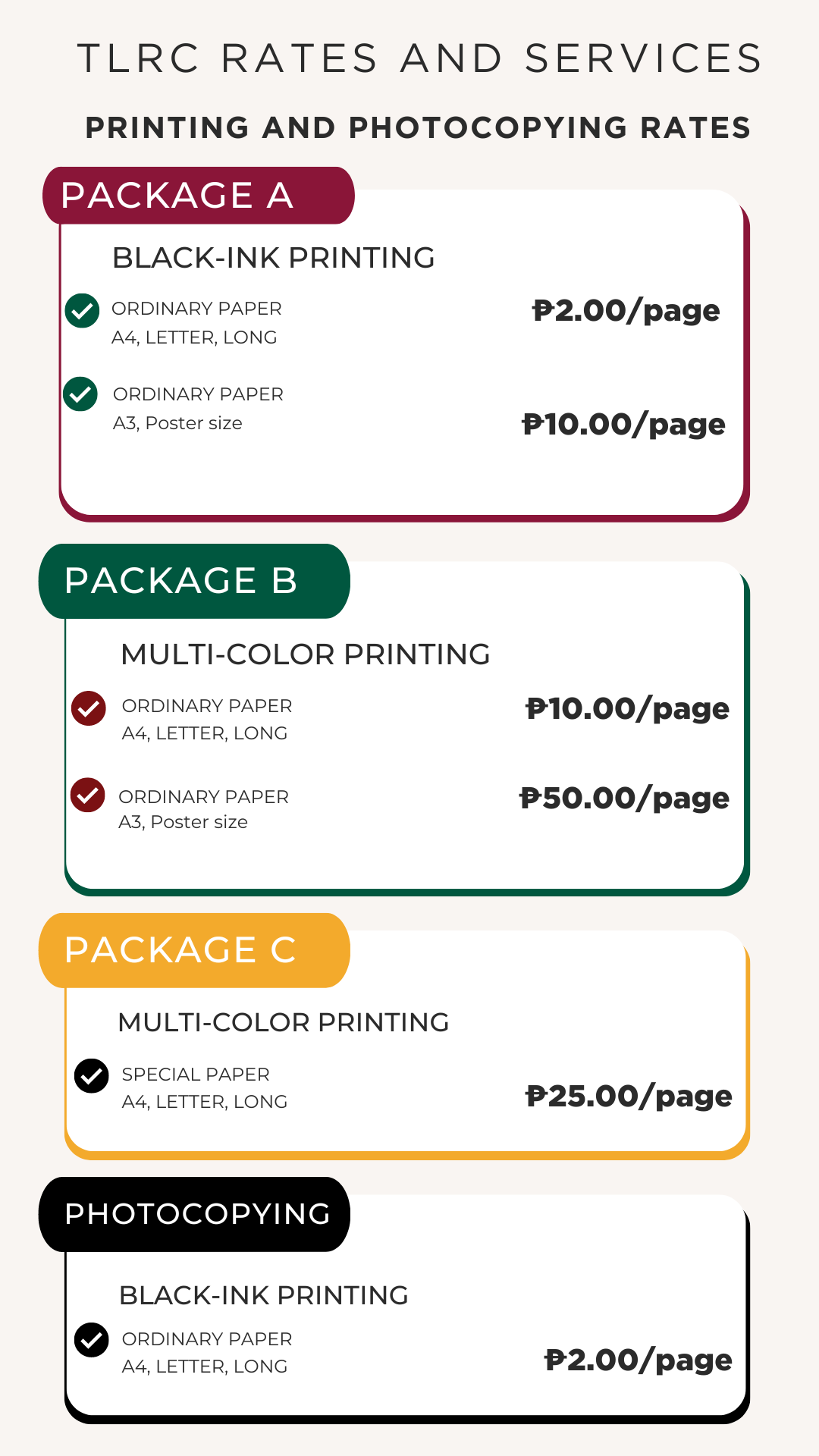 TLRC Rates – UPV Teaching and Learning Resource Center